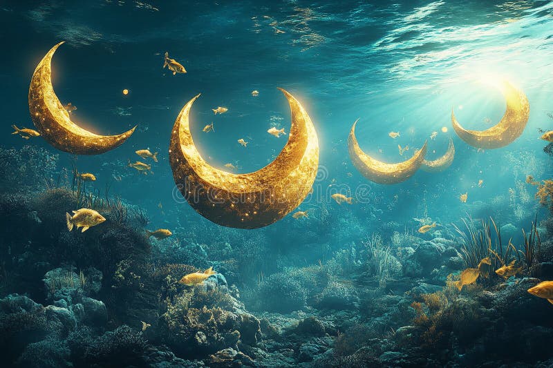 Floating Golden Moons Illuminate the Serene Underwater Landscape during ...