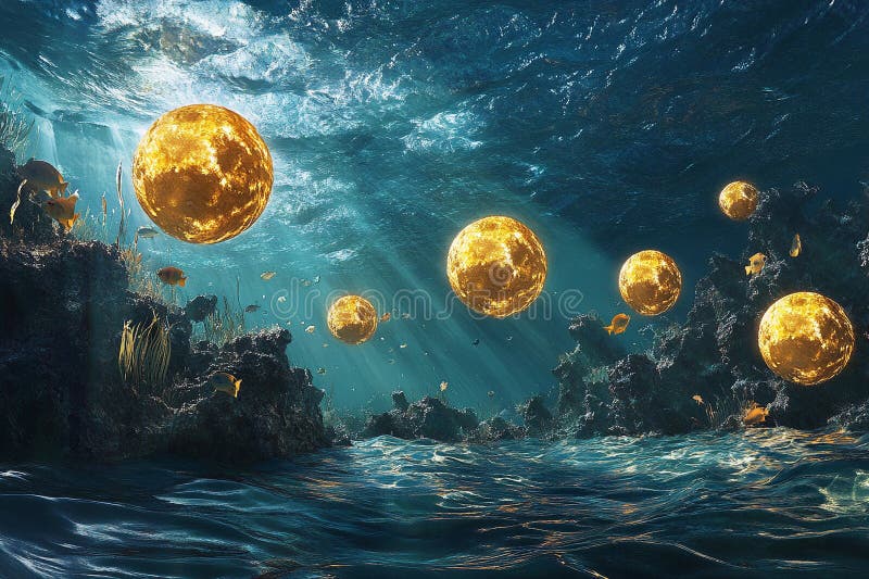 Floating Golden Moons Illuminate the Serene Underwater Landscape during ...