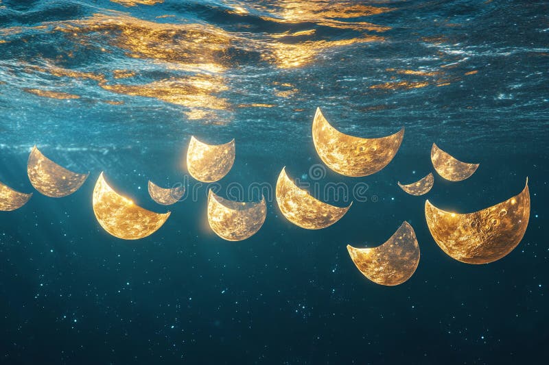 Floating Golden Moons Illuminate the Serene Underwater Landscape during ...