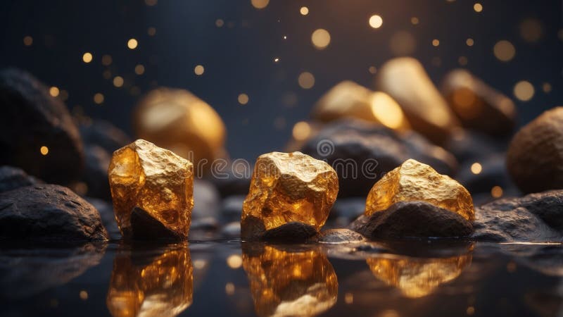 Floating Golden Rocks in a Mystical Cosmic Scene. Stock Image - Image ...