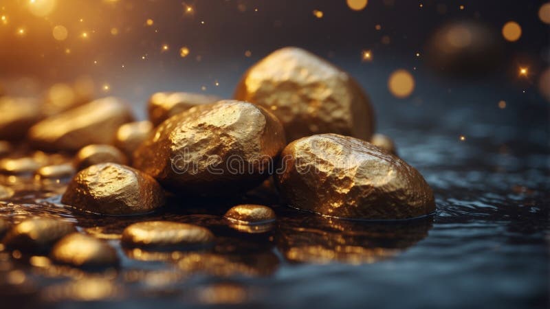 Floating Golden Rocks in a Mystical Cosmic Scene. Stock Image - Image ...