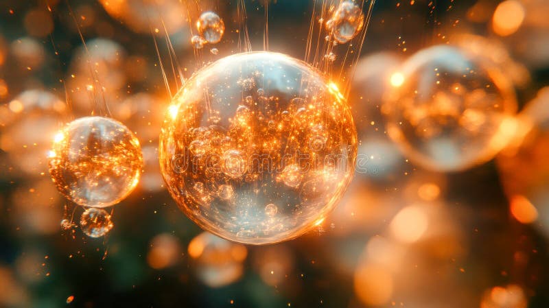 Floating Golden Spheres Illuminated with Warm Light in a Magical ...