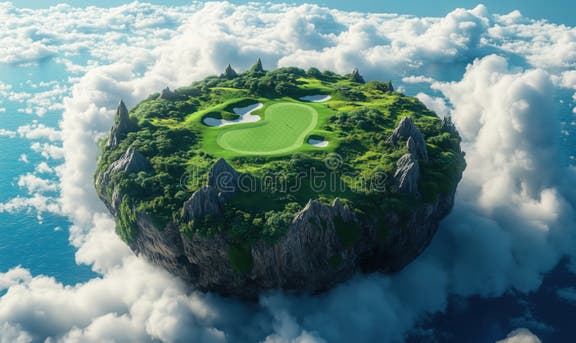 Floating Golf Course on a Cloud Island Surrounded by Ocean and ...