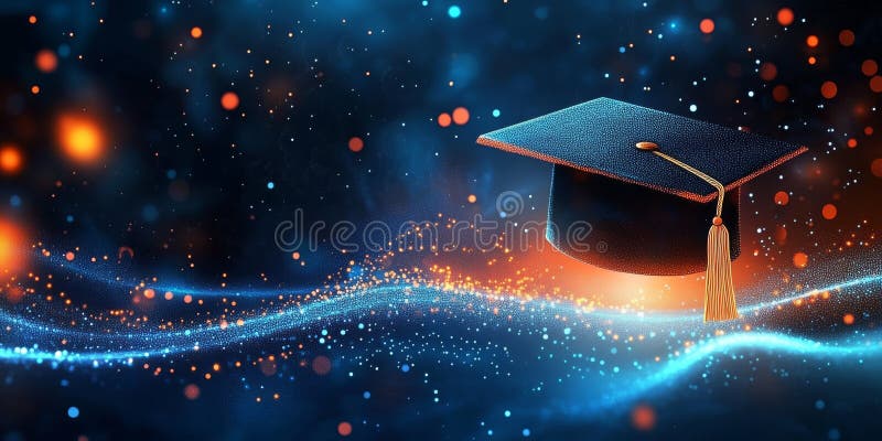 A Floating Graduation Cap in Abstract Digital Space, Representing ...