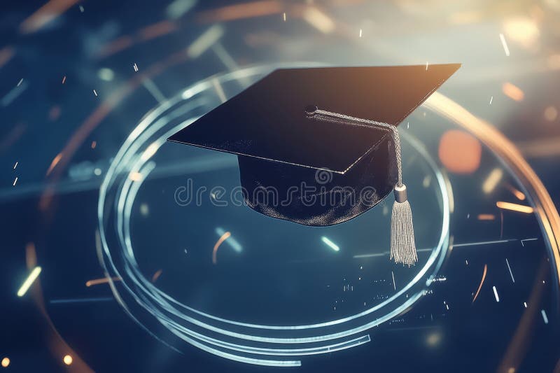 Floating Graduation Cap Surrounded by Futuristic Light Patterns. Stock ...
