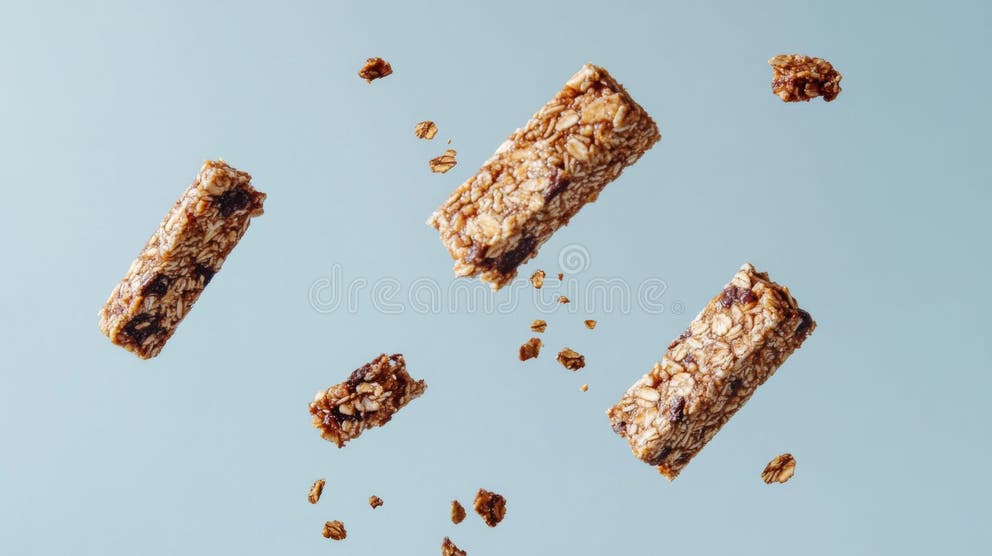 Floating Granola Bars on Light Blue Background Stock Illustration ...