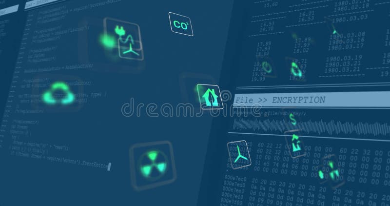 Floating Green Environmental Icons Hovering Over Code Windows on ...