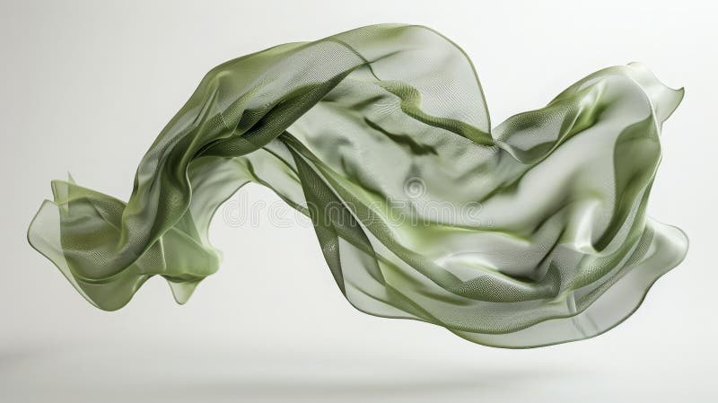 Floating Green Fabric in Motion: Elegant, Abstract, Translucent Cloth ...
