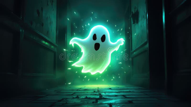 Floating Green Ghost in Dark Haunted Corridor during Nighttime ...