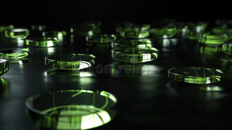 Floating Green Graphics and Transparent Charts in Zero Gravity Against ...