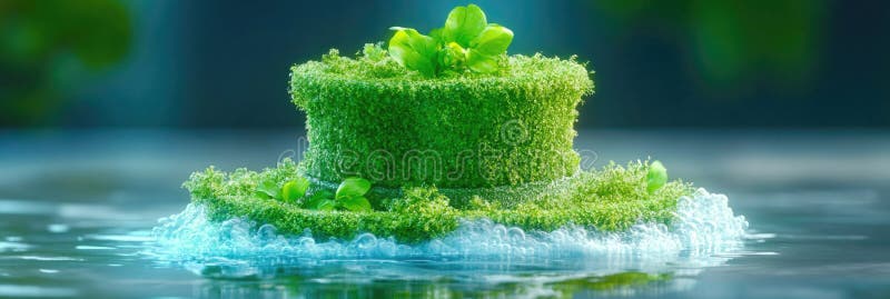 Floating Greenery Hat with Lush Plants and Water Surface. Happy St ...