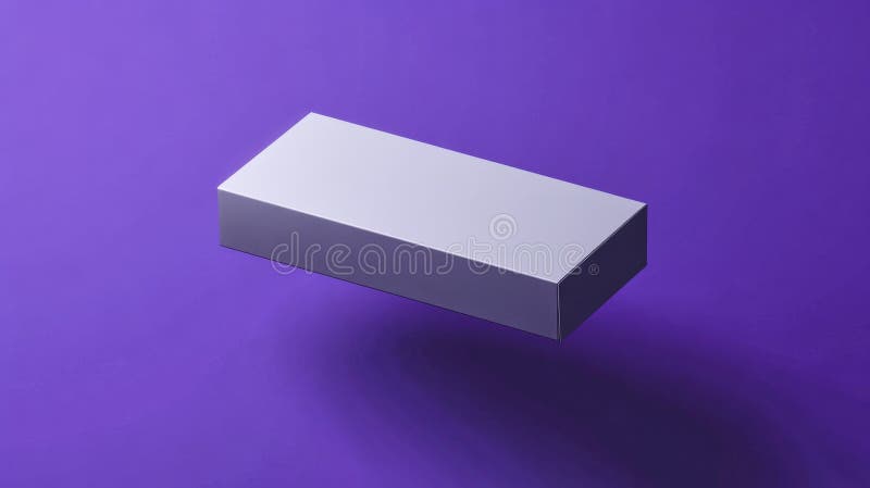Floating Grey Packaging Box Against Deep Purple Background with Soft ...