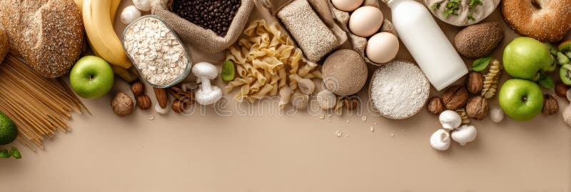 Floating Grocery Items Arranged on a Neutral Beige Background with ...