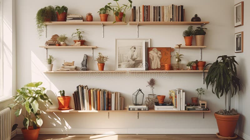 Floating hallway wall stock illustration. Illustration of shelves - 369875440