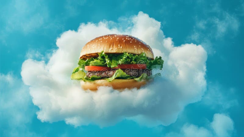 Floating Hamburger on Cloud, Surreal Concept Stock Image - Image of ...