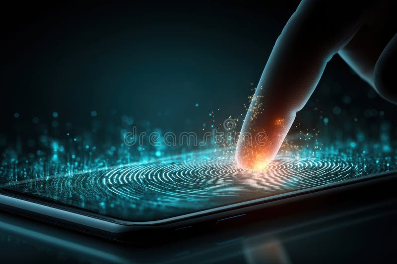 Floating Hand Interacts Glowing Biometric Scanner Smartphone Dark Environment Stock Photos ...