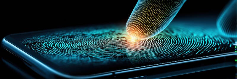 Floating Hand Interacts Smartphone Featuring Glowing Biometric Scanner Secure Access Stock ...