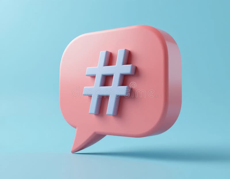 Floating Hashtag Symbol in Speech Bubble on Blue Background Render ...