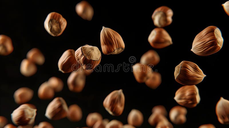 Mid-air Capture of Hazelnuts Against a Dark Background, Perfect for ...