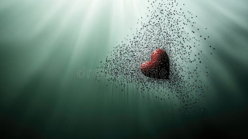 Floating Heart Disintegrating into Fragments Underwater with Light Rays ...