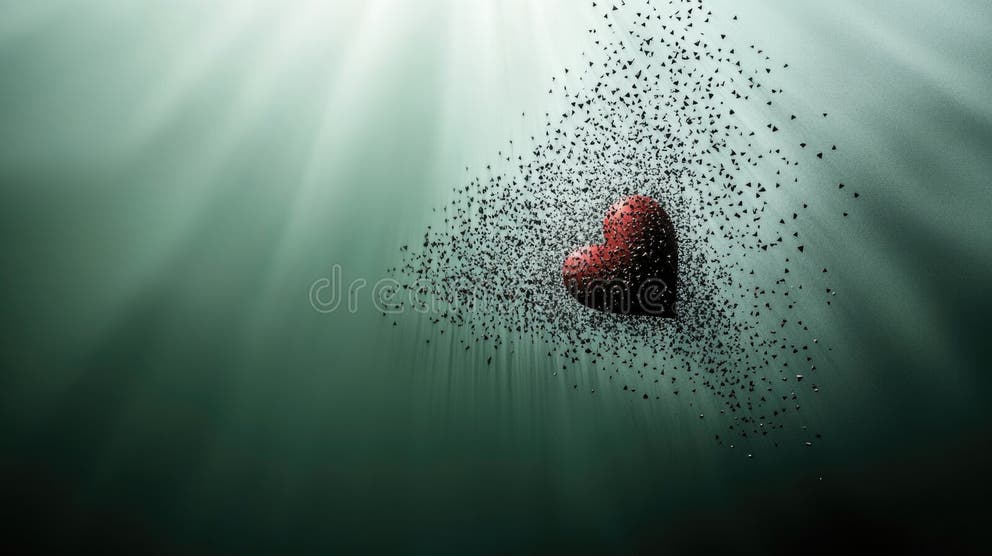 Floating Heart Disintegrating into Fragments Underwater with Light Rays ...