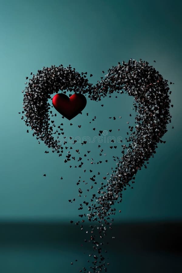 Floating Heart of Fragmented Pieces on Teal Background Stock Photo ...