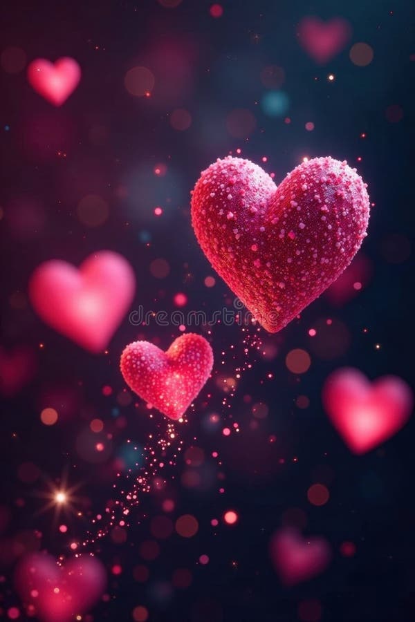 Floating Hearts, Dark Bokeh, Glittering Particles, Stars, Dark Stock ...