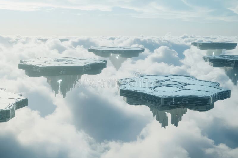 A Floating Hexagonal Island Chain Suspended in a Futuristic Sky, Each ...