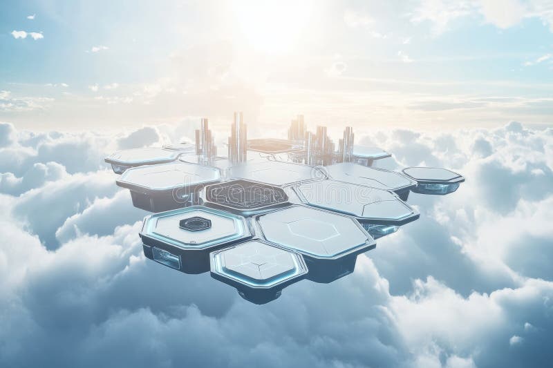 A Floating Hexagonal Island Chain Suspended in a Futuristic Sky, Each ...
