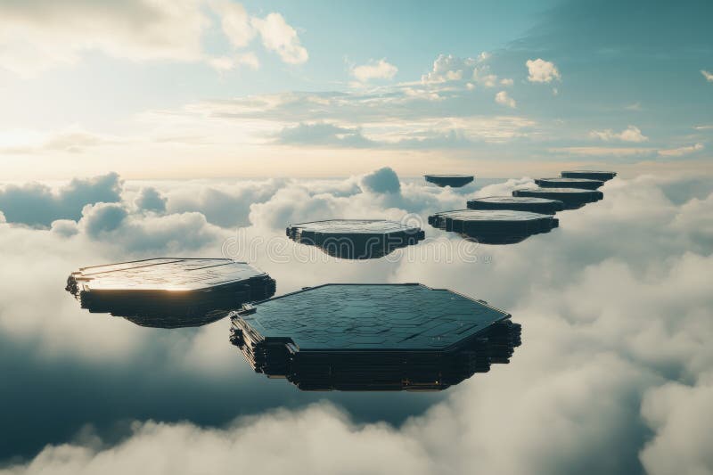A Floating Hexagonal Island Chain Suspended in a Futuristic Sky, Each ...
