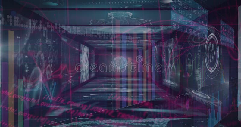 Futuristic Neon Corridor Digital Data Streams Glowing Lights Stock ...