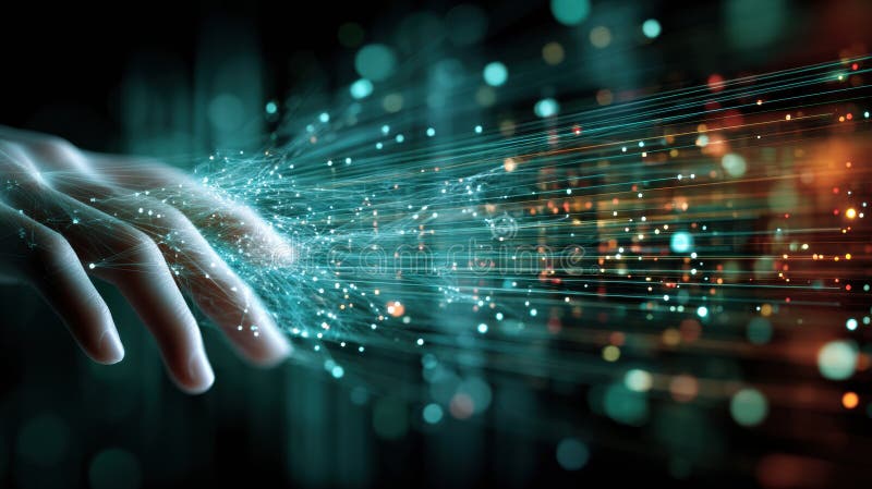 Floating Holographic Code Emanates from a Hand in a Futuristic ...