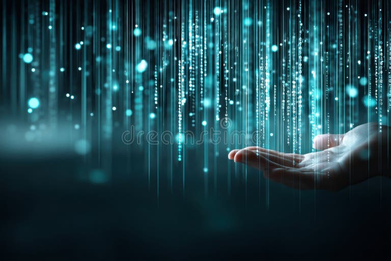 Floating Holographic Code Hovers Above an Outstretched Hand in a Cyberspace Environment with ...