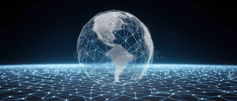 Floating Holographic Earth Over Dark Tech Surface with Network ...