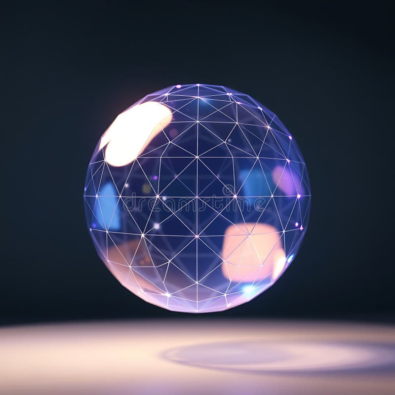 A Floating, Holographic Light Orb with Geometric Patterns Stock ...
