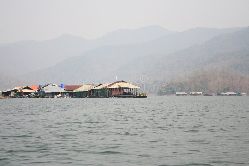 Floating House or Raft House in the Lake Landscap with Mountains Stock ...