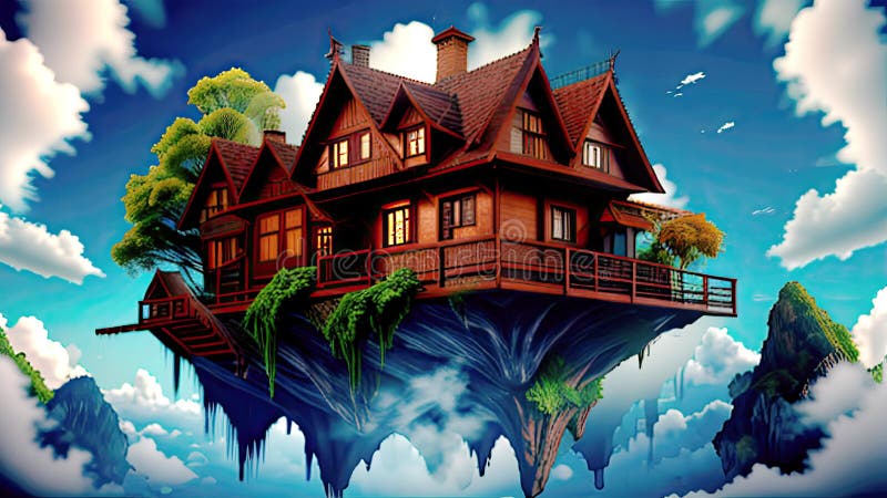 Floating House in the Sky with Clouds. Generative AI Stock Footage ...