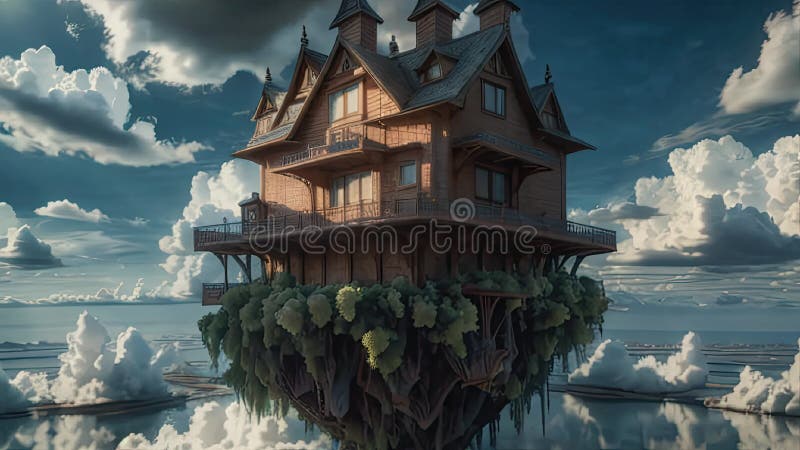 Floating House in the Sky with Clouds. Generative AI Stock Video ...