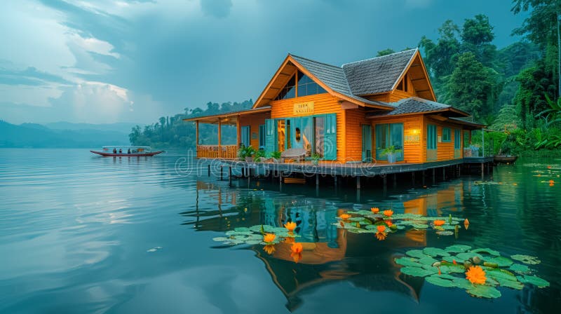 Floating House on the Water Stock Illustration - Illustration of ...