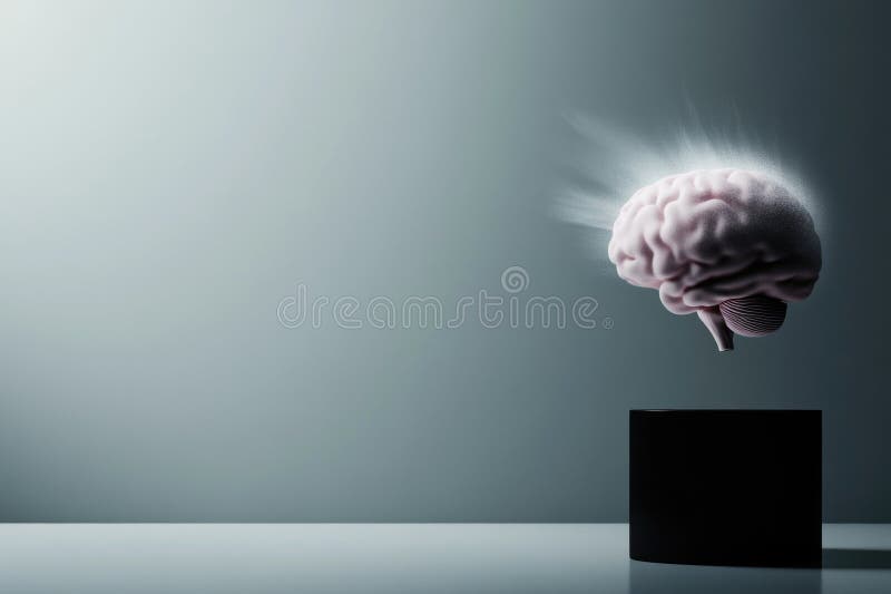 Floating Human Brain on Black Pedestal with Subtle Glowing Effect in ...