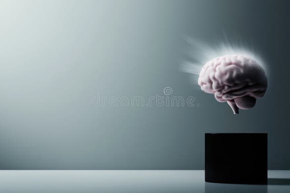Floating Human Brain on Black Pedestal with Subtle Glowing Effect in ...