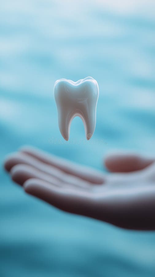 Floating Human Tooth Over Open Hand, Surreal Health Concept Stock Photo ...