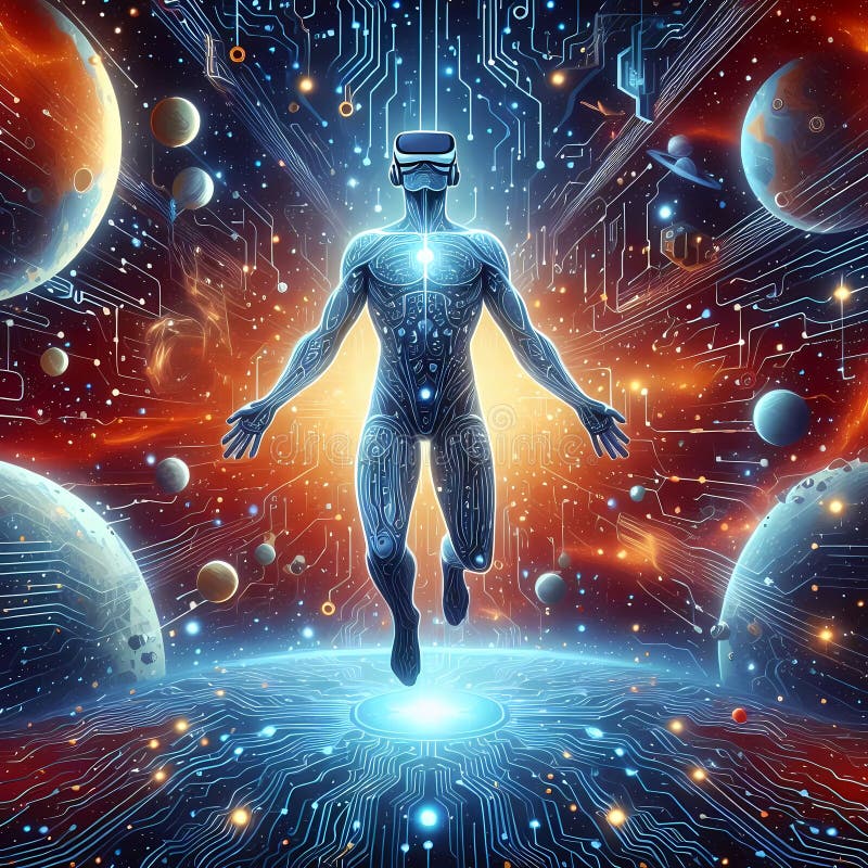 Floating Humanoid in Virtual Reality Stock Illustration - Illustration ...