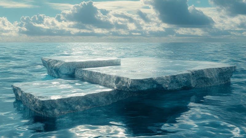Floating Ice Blocks Platform on Blue Ocean Under Sunny Sky Stock ...