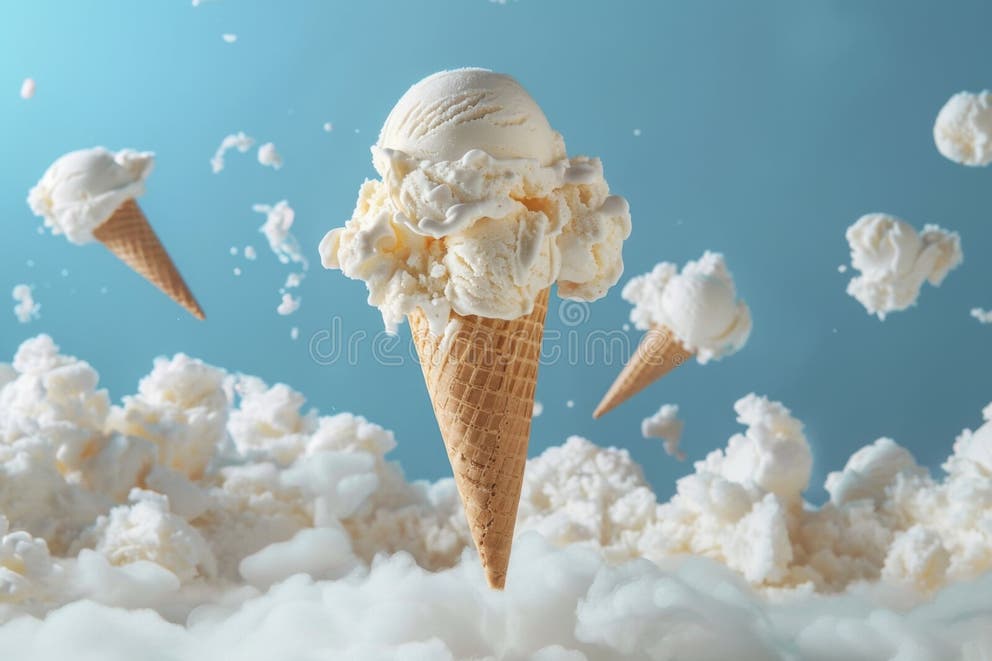Floating Ice Cream Cones stock image. Image of confectionery - 316190107