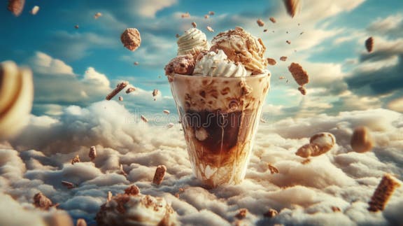 Floating Ice Cream Sundae Above Clouds Stock Illustration ...