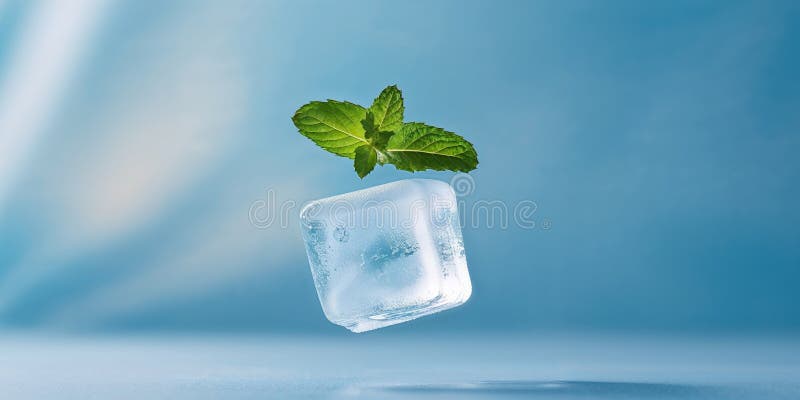 Floating Ice Cube Fresh Mint Blue Background Stock Photos - Free ...