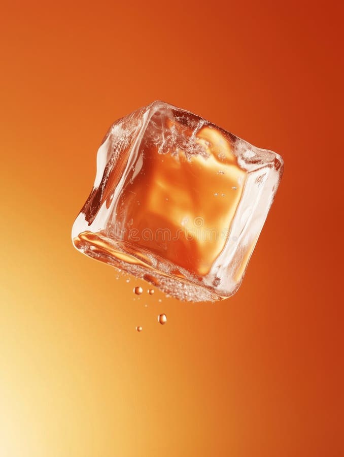 Floating Ice Cube on Vibrant Orange Background Stock Photo - Image of ...