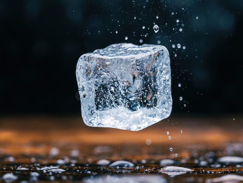 Floating Ice Cube with Water Splashing Stock Illustration ...