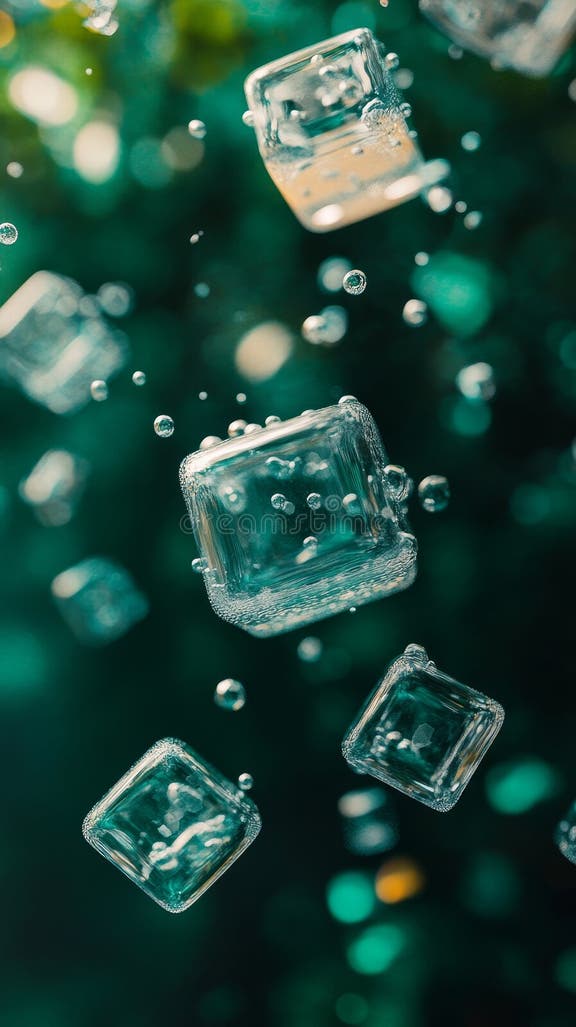 Floating Ice Cubes in Aquatic Environment with Bubble Effects Stock Illustration - Illustration ...